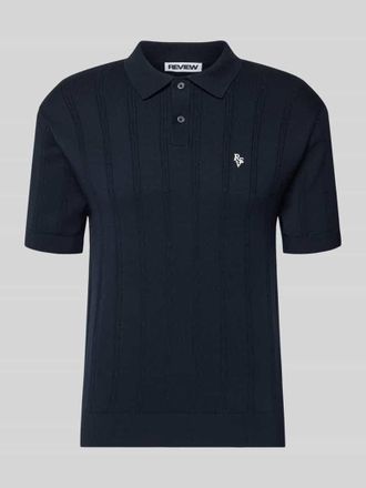 Review Slim Fit Strick-Poloshirt mit Label-Stitching