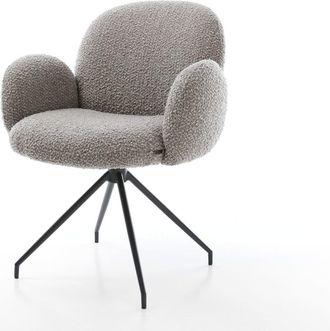 DELIFE Drehstuhl Nube-Flex mit Armlehnen Boucl&eacute; Silbergrau Kreuzgestell konisch Schwarz 180&deg; drehbar Taschenfederkern, Esszimmerst&uuml;hle