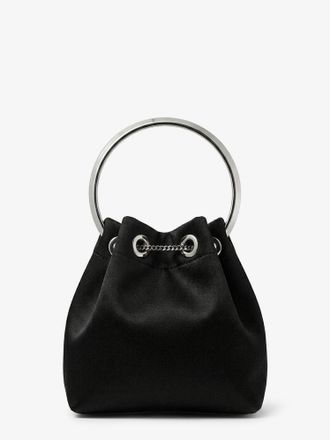 Jimmy Choo London Womens Bucket Bag Bon Black Satin Polyester