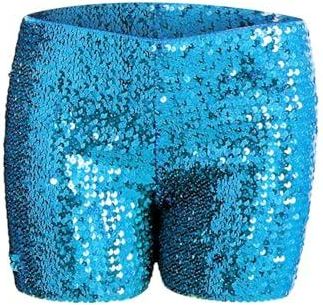 Generic Short &agrave; paillettes pour femme, mini short scintillant, pantalon de danse confortable &agrave; taille extensible, pantalon de danse &agrave; paillettes de couleur un