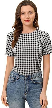 Allegra K Chemisier à Manches Courtes Bouffantes Vintage pour Femme Noir XXL