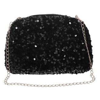 Beaupretty Pochette &agrave; Paillettes Noire Cha&icirc;ne Argent&eacute;e, Mini Paquet Bandouli&egrave;re Femme 24,4 X 17 X 4,8 CM, Paquet de Soir&eacute;e Scintillant pour Mariage, F&ecirc;te et Anni