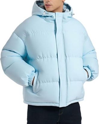 Generic Veste à capuche pour homme avec fermeture éclair intégrale - Parka chaude rembourrée - Style vintage uni - Avec poches - Coupe ample et confortable - 