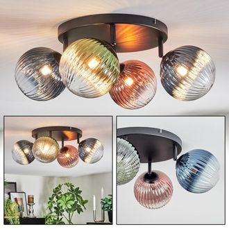 HOFSTEIN Deckenleuchte Chehalis, 4-flammige Deckenlampe aus Metall/Riffelglas in Schwarz/Gr&uuml;n/Blau/Kupfer/Klar, verstellbare Leuchte im Retro/Vintage-Design, G