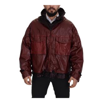 Dolce & Gabbana Bordeaux Baumwoll Kapuzenjacke mit Rei&szlig;verschluss - - Jackets - Herren - Rot - L