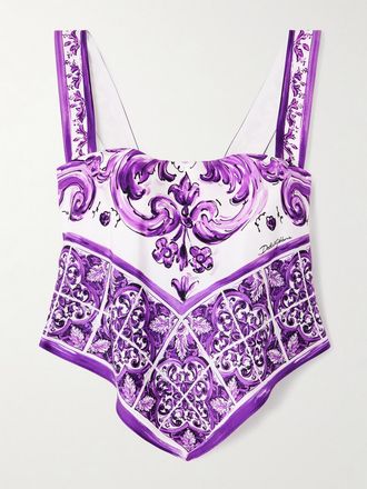 Dolce & Gabbana Haut Raccourci Asymétrique En Serge De Soie Imprimée - Violet