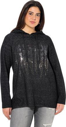 Ulla Popken Damen große Größen Übergrößen Plus Size Strick-Hoodie, A-Linie, Pailletten, Kapuze, Langarm schwarz 54+ 831669100-54+