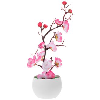 Garneck K&uuml;nstliche Pflaumenbl&uuml;te Aus Kunststoff in Rosa Lebensecht F&uuml;r Tischdekoration Wohnzimmer B&uuml;ro Pflegeleicht Mit Topf