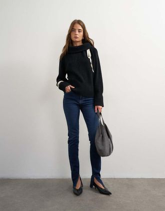 Topshop jean skinny taille haute avec fentes sur les c&ocirc;t&eacute;s en d&eacute;lavage brut-Multi