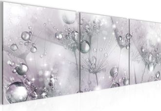 Runa Art Bilder Pusteblume 120 x 40 cm 3 Teilig Wandbild auf Vlies Leinwand Grau Rosa Mehrteilig Modern 021633b
