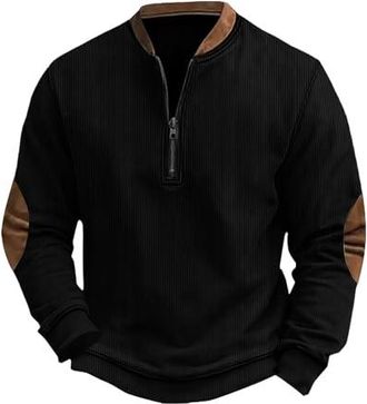 Generic Sweat-shirt en polaire confortable pour homme - Mode automne - Velours côtelé décontracté à manches longues - Demi-fermeture éclair - Pour la vie quot