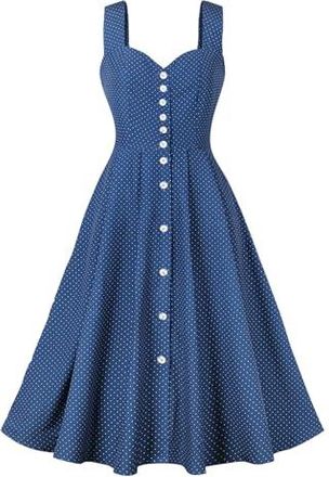 Generic Robe Cocktail Femme Pin Up- Robe De Soiree Taille Haute Col V avec Bretelles Boutonné sans Manches Midi Dress Chic Pas Cher Grande Taille DéContracté 
