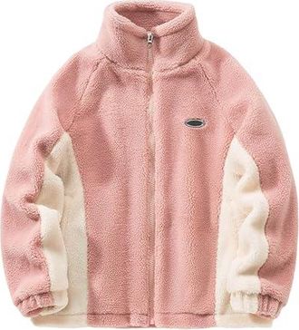 Generic Veste polaire pour homme - Veste dhiver chaude en sherpa - Patchwork - Manteau dextérieur en polaire avec col montant - Veste dhiver avec fermeture éc