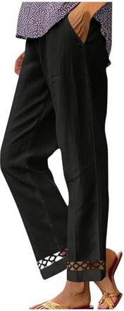 Generic Ydsxlp Pantalon large en lin pour femme - Taille &eacute;lastique - Jambe droite - Pantalon d&eacute;t&eacute; d&eacute;contract&eacute; en coton et lin - Pantalon baggy de plage Palazz