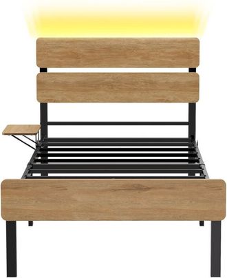 Vasagle Cadre de Lit 160 x 200 avec Sommier M&eacute;tal, Lit 2 Personnes, &Eacute;clairage LED, Port USB et TYPE-C, Espace de Rangement sous Le Lit, Style Industriel