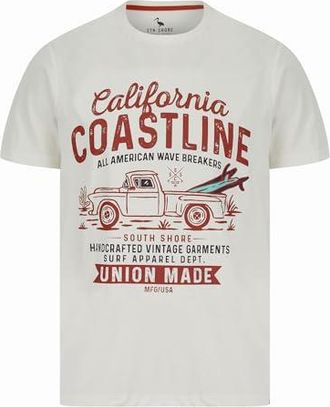 Sth. Shore T-shirt à col rond en jersey de coton pour homme « Ballycastle » vintage rétro, Blanc guimauve, L