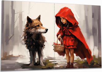 Wallario Herdabdeckplatte/Spritzschutz aus Glas, 2-teilig, 80x52cm, f&uuml;r Ceran- und Induktionsherde, M&auml;rchenhafte Begegnung