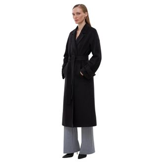 Estro & Luminara Langer klassischer Mantel mit G&uuml;rtel - - Coats - Damen - Schwarzk - S
