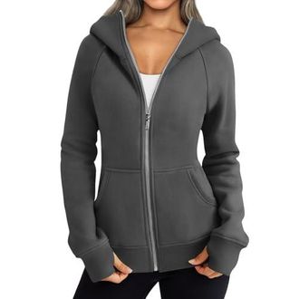 Generic Sweatshirt Sherpa &agrave; capuche zipp&eacute; pour femme - Veste polaire surdimensionn&eacute;e pour lautomne et lhiver, gris, XXL