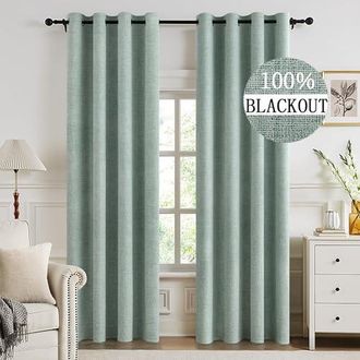 Miulee Rideaux Opaques Rideaux isolants Thermiques avec Oeillets Rideaux en Lin 100% Opaques Rideaux occultants de Protection Contre Le Froid pour Le Salon L