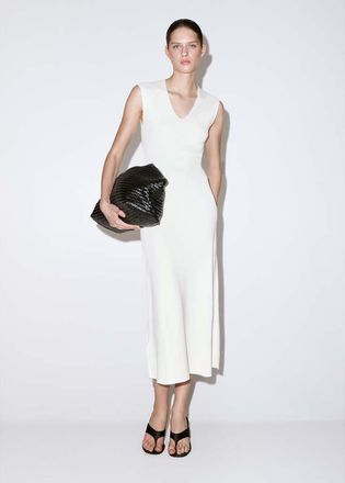 Mango Robe en maille col V blanc - Femme - XXS - MANGO