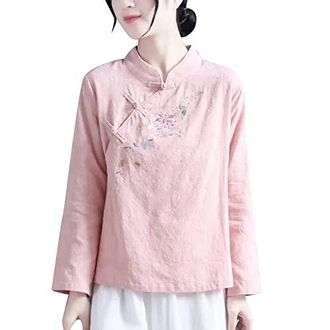 Generic Chemises Qipao brod&eacute;es pour femme - &Eacute;l&eacute;gantes &agrave; manches longues - Col mandarin - Boutons grenouille - Haut Cheongsam chinois oriental - V&ecirc;tements trad