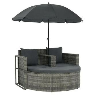 Les Tendances Salon de jardin avec parasol r&eacute;sine tress&eacute;e et tissu gris Uvo