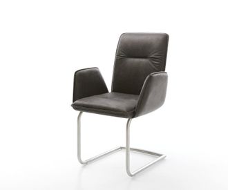 DELIFE Freischwinger Vinja-Flex Mikrofaser Anthrazit Vintage Freischwinger rund Edelstahl, Esszimmerst&uuml;hle