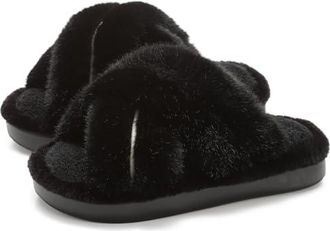 Generic Chaussons &agrave; plateforme &agrave; bande crois&eacute;e duveteuse pour femmes, chaussons dhiver chauds en mousse &agrave; m&eacute;moire de forme, semelle antid&eacute;rapante, chaussures 