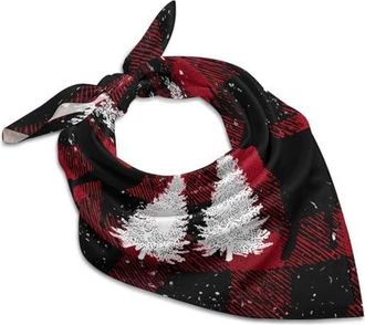 Generic Écharpe carrée en soie légère avec sapin de Noël et cerf rouge pour cheveux respirant Cadeau pour homme et femme, multicolore, 60x60cm