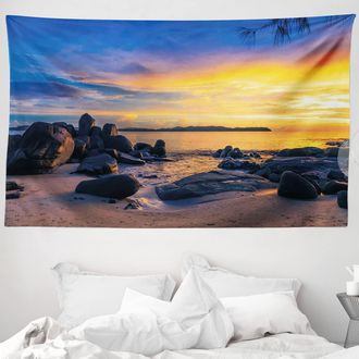 Abakuhaus Tropisch Wandteppich und Tagesdecke, Horizon Sky Beach View aus Weiches Mikrofaser Stoff Waschbar ohne Verblassen Digitaldruck, 230 x 140 cm,Königsbla