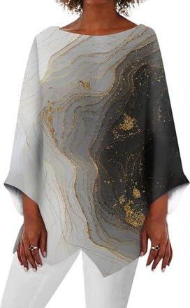 Generic Générique Tunique Femme Chic Et Elegant,Tee Shirt Manche Longue Femme Tunique Femme Longue Sweatshirts Graphique Imprimé Asymétrique Ourlet Blouse Col