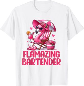 BDAZ Flamazing Barkeeper Pink Flamingo Tropical Beach Scene Women T-Shirt