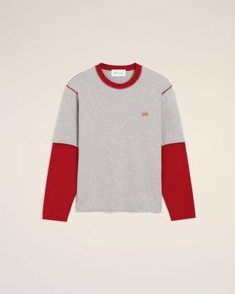 Ami T-shirt gris en coton manches doubles patch Ami Gris - XXL - Homme