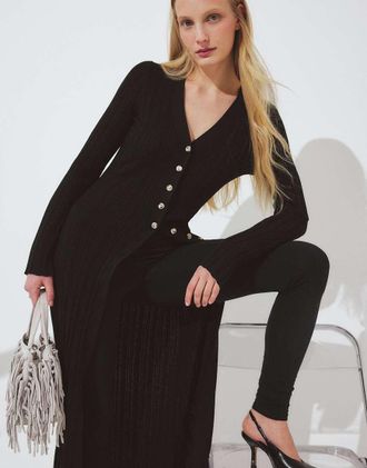 NA-KD Robe mi-longue en maille style gilet - Noir