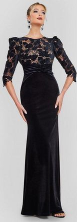 Goddiva Maxikleid Scalloped Velvet Crochet Maxi Dress langes Kleid