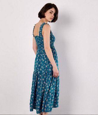 Apricot Midikleid Gestuftes Kleid mit Orchideenprint (Nicht angegeben) mit Smokdetails