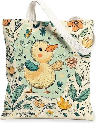 Generic Sac fourre-tout en toile de canard printanier pour le shopping 33 x 38,1 cm, sac d&eacute;picerie r&eacute;utilisable pour femme, peinture animale, d&eacute;coration cadea