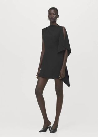 Mango Kurzes Kleid mit asymmetrischem &Auml;rmel schwarz - Damen - XS - MANGO