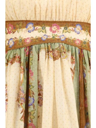 Zimmermann Womens Maxi Dress Indra Cream Khaki Cream-Khaki-Scarf Floral Cotton Cream/khaki/scarf