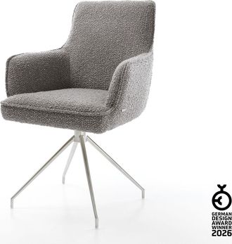 DELIFE Drehstuhl Heira-Flex mit Armlehnen Boucl&eacute; Silbergrau Kreuzgestell konisch Edelstahl 180&deg; drehbar Taschenfederkern, Esszimmerst&uuml;hle