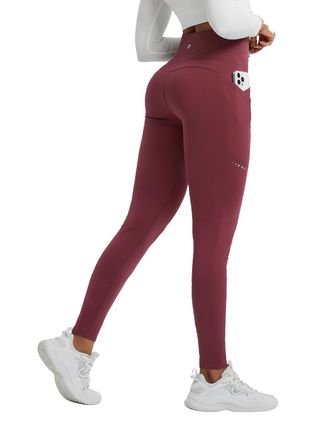 Baleaf Damen Thermo Leggings gefütterte Winter Hose mit Teddy Fleece high Waist Winter wasserdichte Sporthose Weinrot XXL