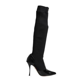 Dolce & Gabbana Rippstrick-Stiefel aus Leder - - Shoes - Damen - Schwarzk - 38 EU