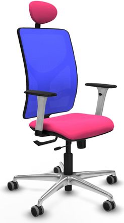 Piqueras y Crespo B&uuml;rostuhl mit wei&szlig;en und schwarzen Armlehnen, h&ouml;henverstellbare Lendenwirbelst&uuml;tze und festes Kopfteil, ausgestattet mit Syncro/Traslack. Blau/Rosa