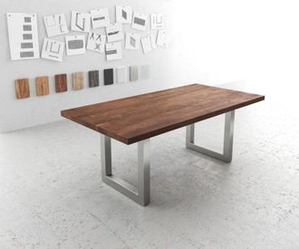 DELIFE Esstisch Edge 200x100 XL Akazie Braun Edelstahl Breit, Esstische