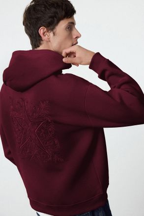Trendyol MAN Herren Bordeaux Slogan Lang Oversize Sweatshirts