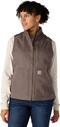 Carhartt Work in Progress Damen Relaxed Fit Washed Duck Sherpa Lined Weste, Braungrau, XL
