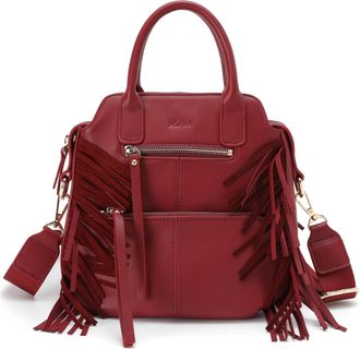Kate Lee Damen Tasche aus Veloursleder, Fransen, Bordeauxrot Ledertasche, Bordeaux