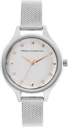 French Connection Analoge Armbanduhr f&uuml;r Damen, Edelstahl (Wei&szlig;)