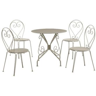 Vente-Unique Salle &agrave; manger de jardin en m&eacute;tal fa&ccedil;on fer forg&eacute; : une table et 4 chaises empilables - Beige - GUERMANTES de MYLIA